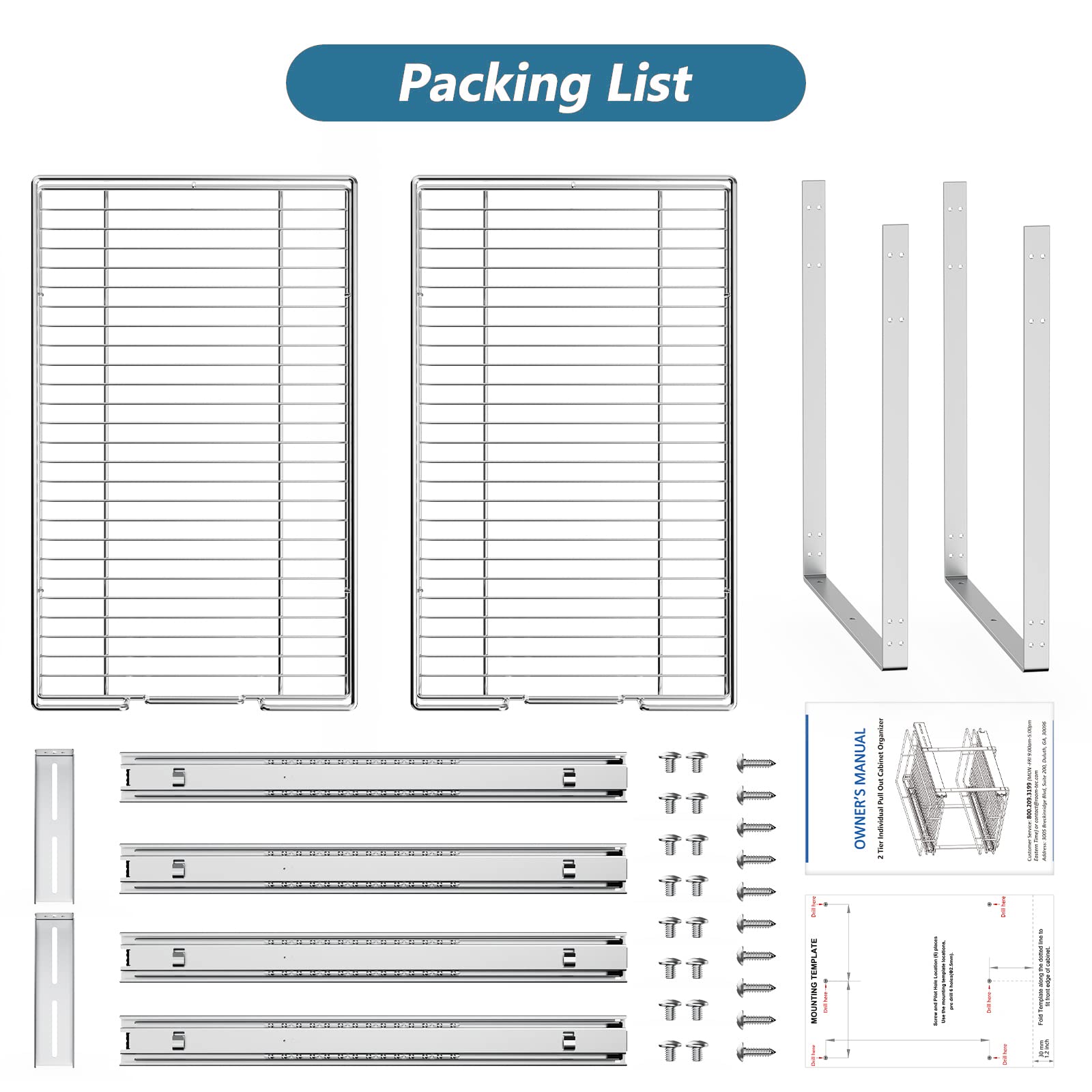 ROOMTEC Pull Out Cabinet Organizer (13½"W x 21½"D),2 Tier Pull Out Storage Shelf Drawer Basket,Sliding Shelves for Base Cabinet Organization in Kitchen, Bathroom, Pantry