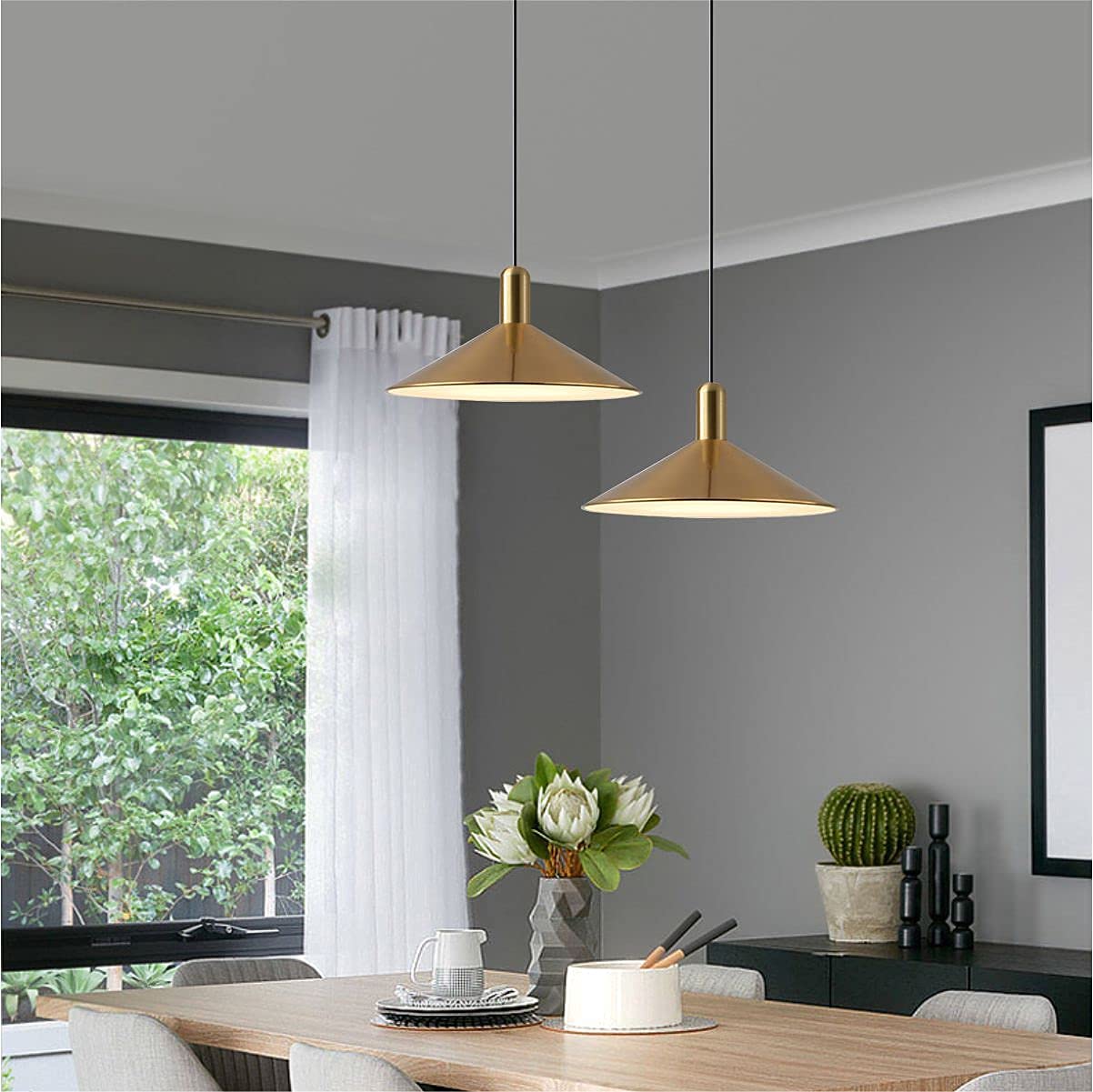 KCO Lighting Mid Century Modern Dome Pendant Light Gold and Black Barn Pendant Light Brass Cone Ceiling Pendant Light Fixture Farmhouse Kitchen Island Lighting (Gold)