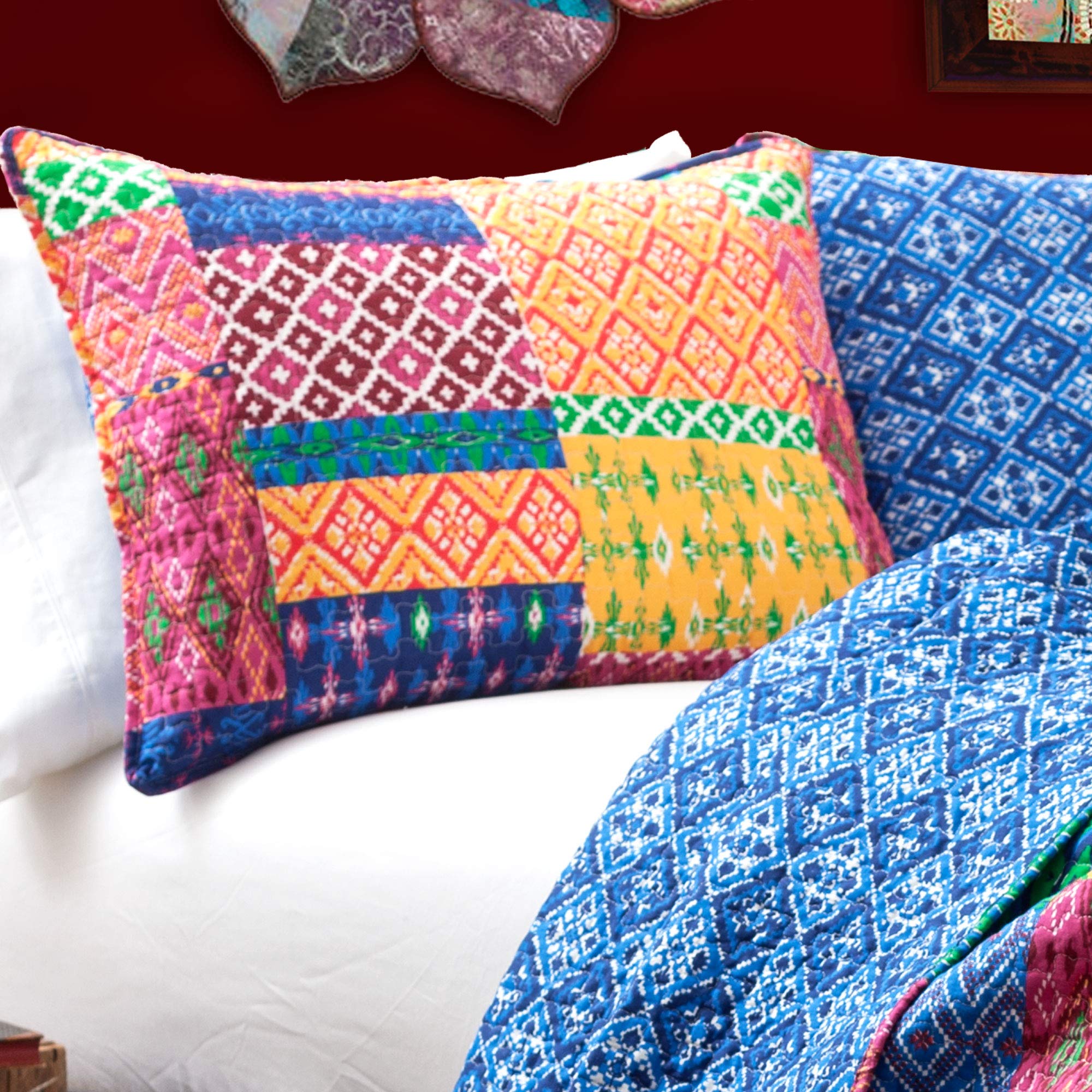 Lush Decor Misha 3-Piece Quilt Set, Fuchsia, Full/Queen, Fuchisa/Navy