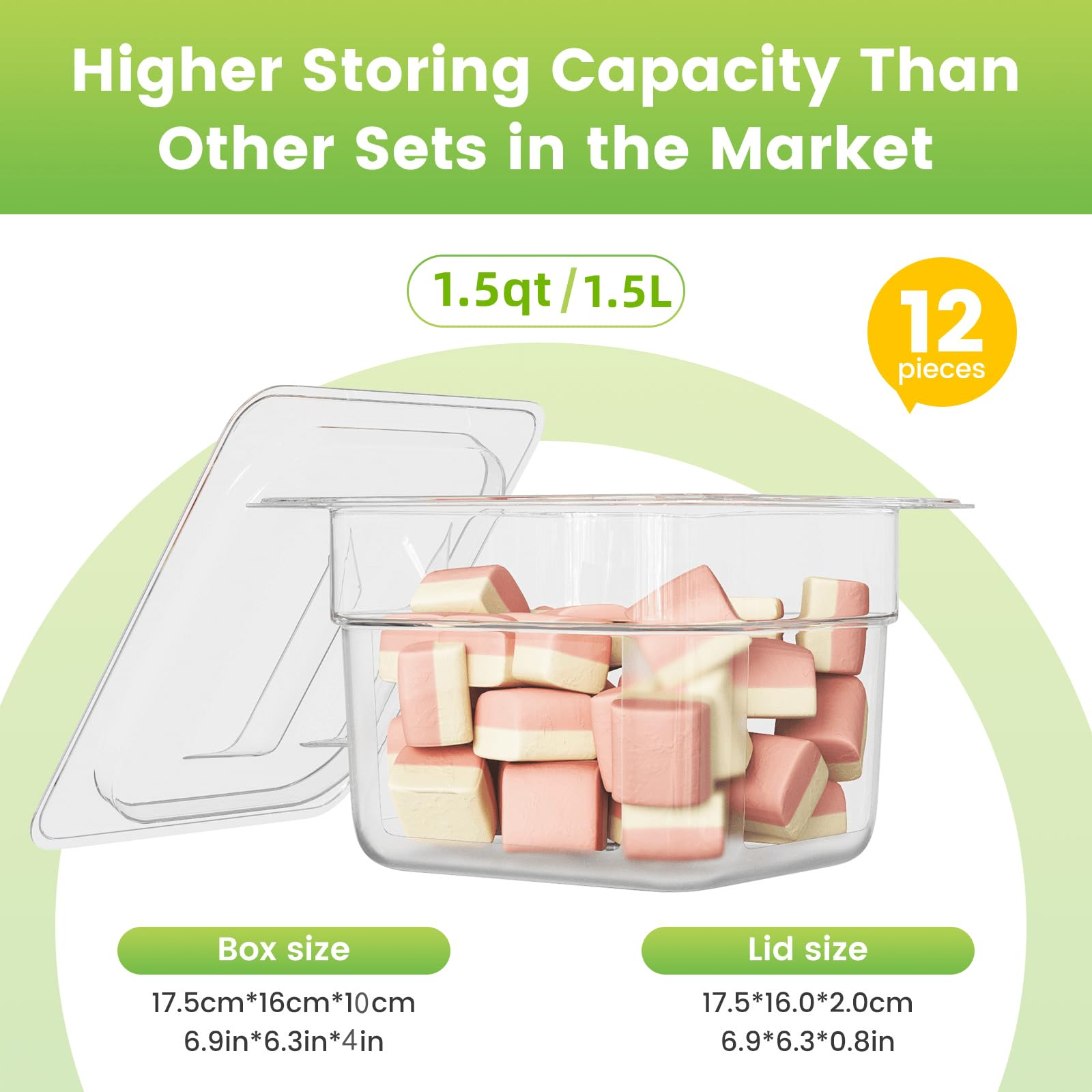 HNEDSEN 12 Pack Plastic Food Pan with Lid 1/6 Size 4 Inch Deep Restaurant Clear Food Storage Containers Polycarbonate Commercial Hotel Pans for Fruits Vegetables Beans Corns (12 PCS, 4'' Deep)