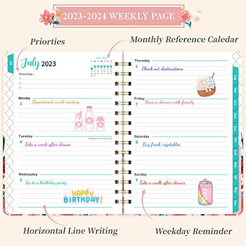 Planner 2023-2024 - 2023-2024 Planner, July 2023 - June 2024, Weekly & Monthly Planner 2023-2024 with Monthly Tabs, 6.4" x 8.5", Inner Pocket, Thick Paper, Colorful Flower