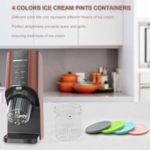 CUTIECLUB 4 Ice Cream Pint Containers and Lids for Ninja CREAMi Breeze NC100 & NC200 Series CREAMi Ice Cream Makers, and Stainless Steel Ice Cream Scooper with Trigger Release Set