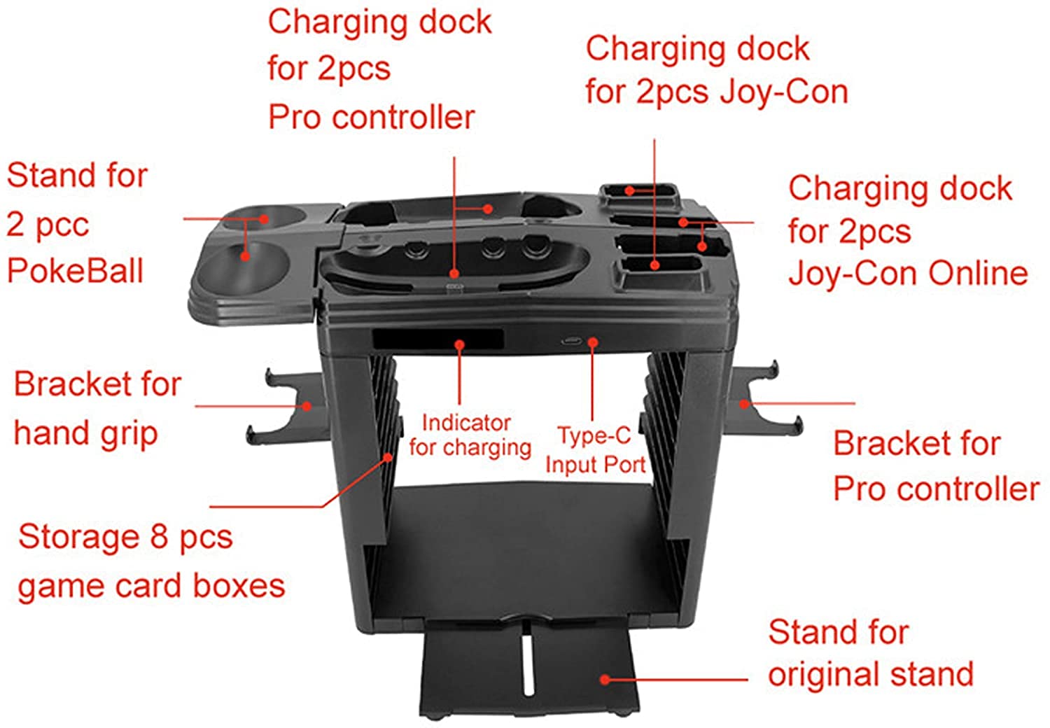 YICHUMY Mulfunction Game Disc Stand Tower Controller Charger Charging Dock for Switch 4 Joycontroller, 2 Pro Controllers and 2 Poke Ball Plus Controllers, Storage for Switch Accessories