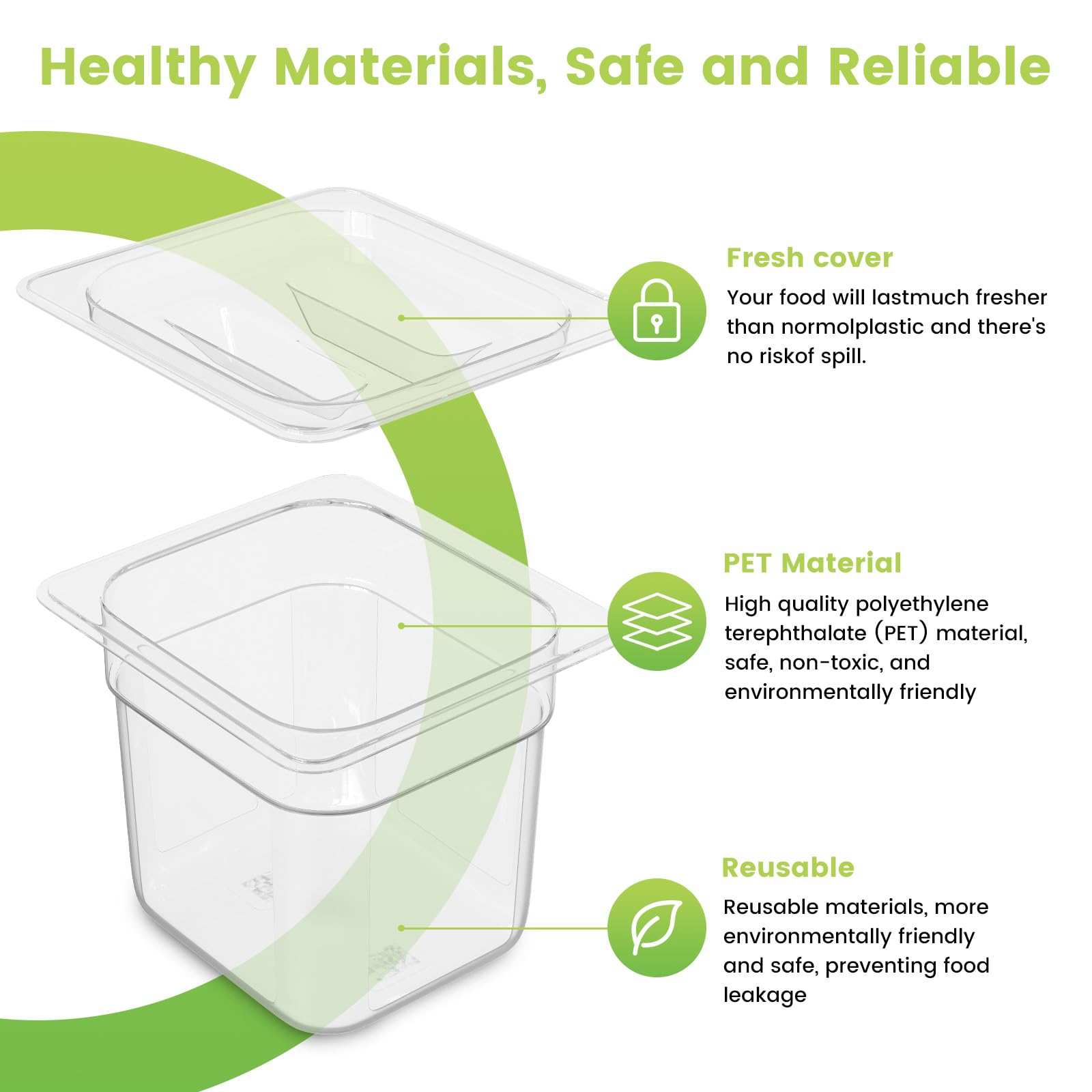 HNEDSEN 12 Pack Plastic Food Pan with Lid 1/6 Size 4 Inch Deep Restaurant Clear Food Storage Containers Polycarbonate Commercial Hotel Pans for Fruits Vegetables Beans Corns (12 PCS, 4'' Deep)