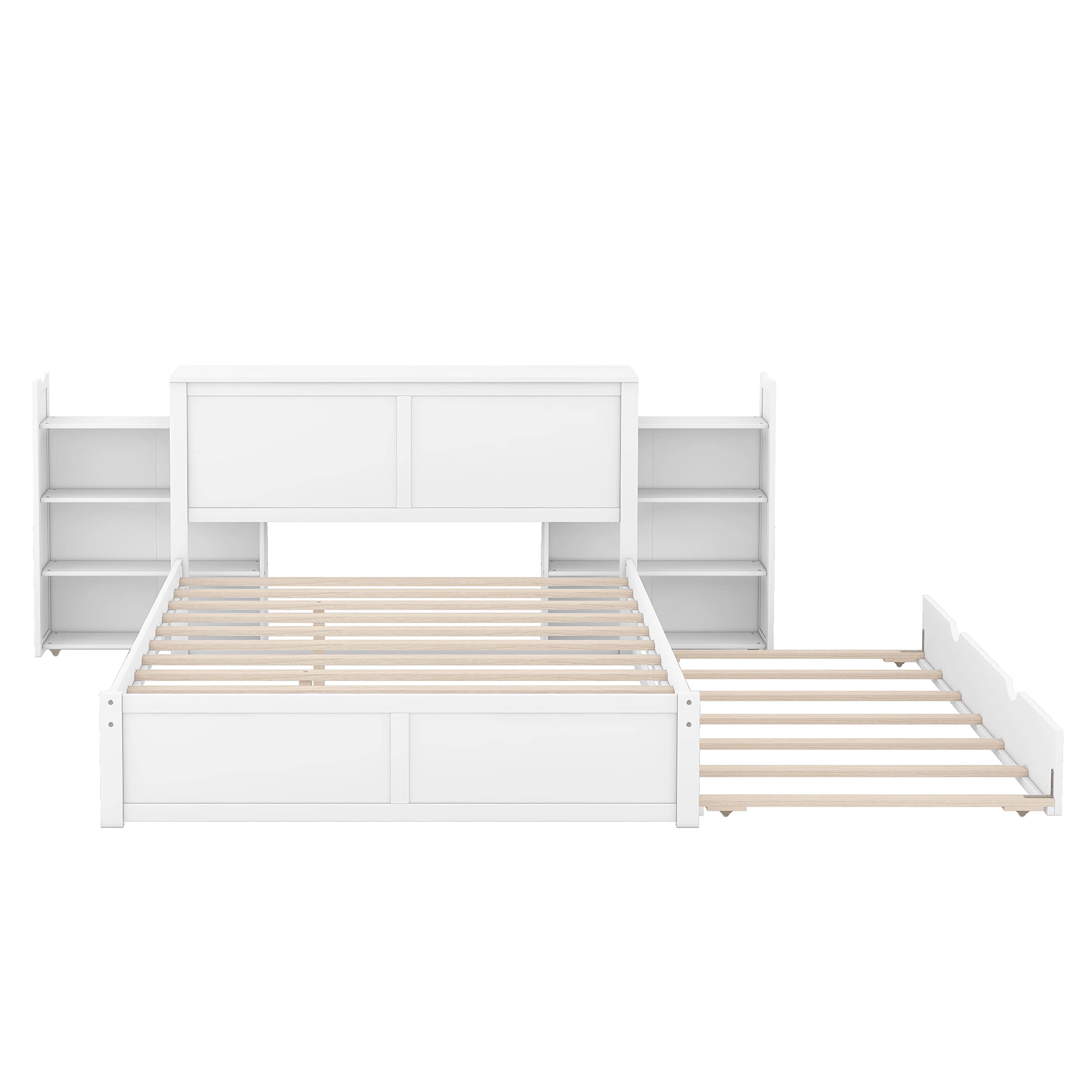Merax Queen Size Storage Platform Bed with Pull Out Shelves and Twin Size Trundle