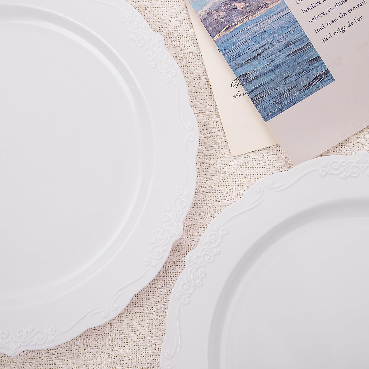 DaYammi 60PCS White Plastic Plates, Heavy Duty White Disposable Premium 7.5inch Dessert Cake Salad Appetizer Plates Hard Plastic Platos Disposable for Party Wedding