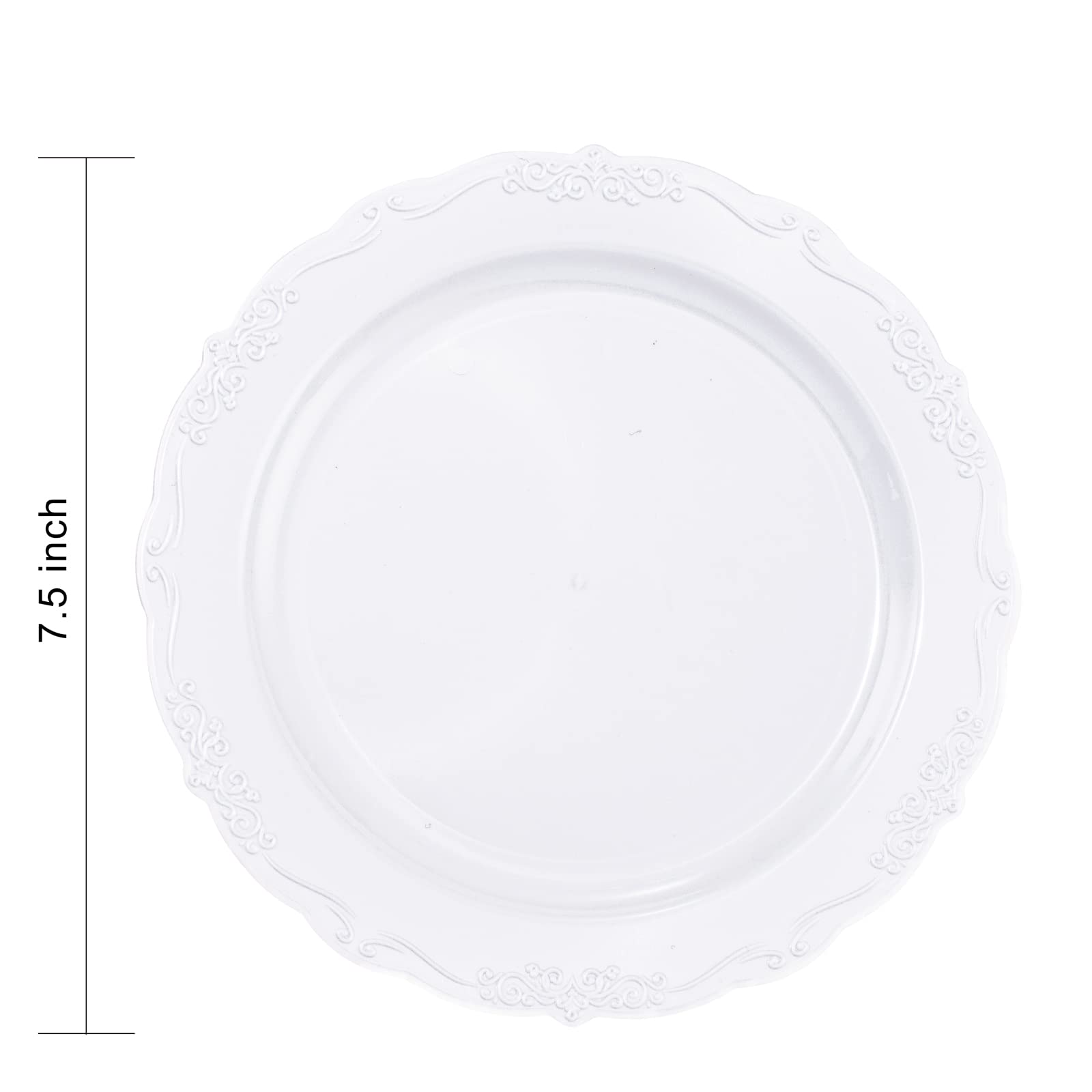 DaYammi 60PCS White Plastic Plates, Heavy Duty White Disposable Premium 7.5inch Dessert Cake Salad Appetizer Plates Hard Plastic Platos Disposable for Party Wedding