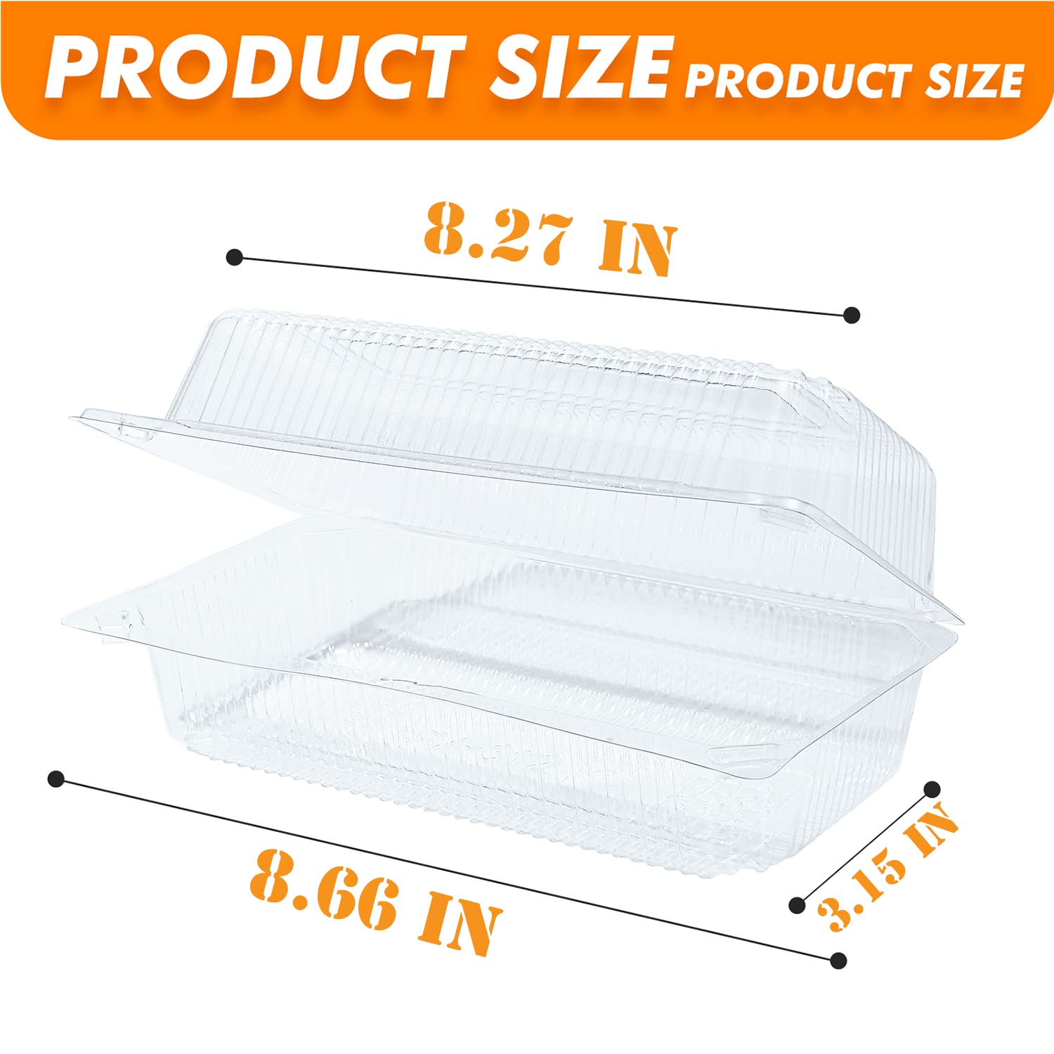 MANSHU 100 Pcs Clear Plastic Take out Containers,Disposable Clamshell Dessert Container with Lid, for Salads, Pasta, Sandwiches (8.66x5.12x3.15 in).