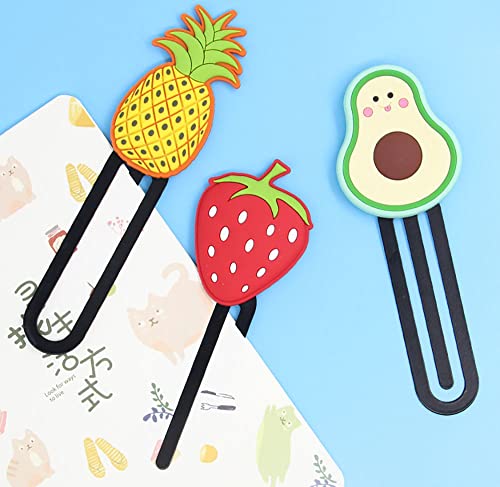Fruit Bookmarks, Fruit Marks Bookmarks 3D Cartoon Cute Funny Bookmarks Unique Bookmarks for Kids Boys Girls (Avocado + Strawberry + Pineapple)