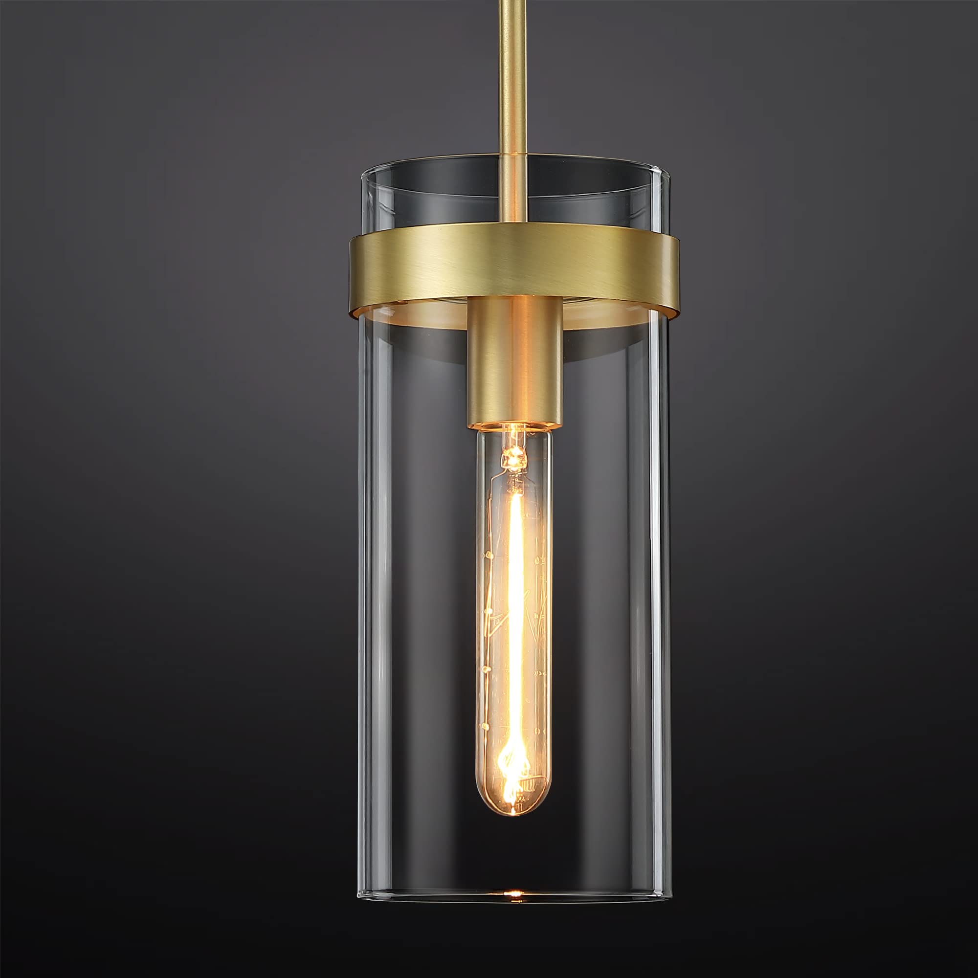 Aberaun Home Modern Gold Pendant Lights Glass Kitchen Island Lighting Rod-Hung Light Fixtures Ceiling Hanging Chandelier Over Kitchen Sink Dining Table Bathroom Tub