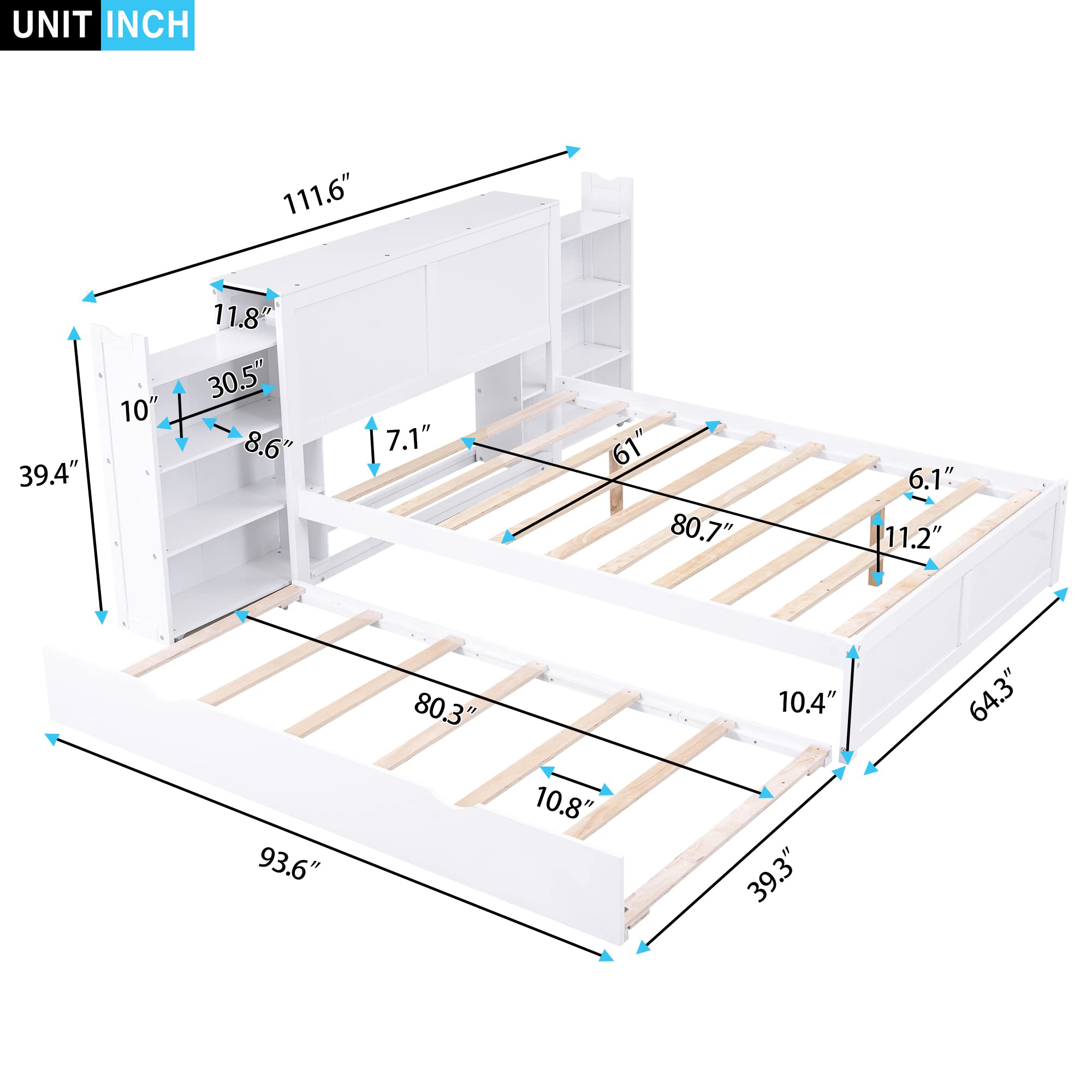 Merax Queen Size Storage Platform Bed with Pull Out Shelves and Twin Size Trundle