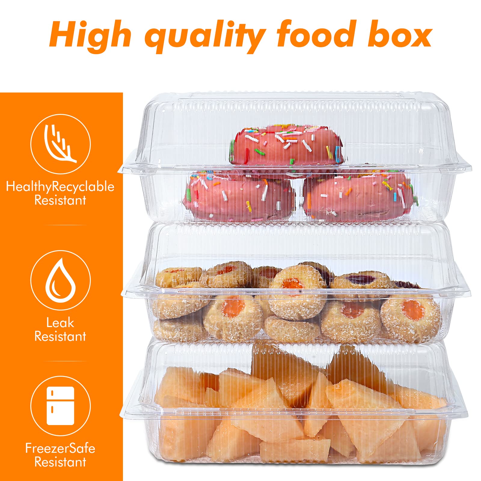 MANSHU 100 Pcs Clear Plastic Take out Containers,Disposable Clamshell Dessert Container with Lid, for Salads, Pasta, Sandwiches (8.66x5.12x3.15 in).