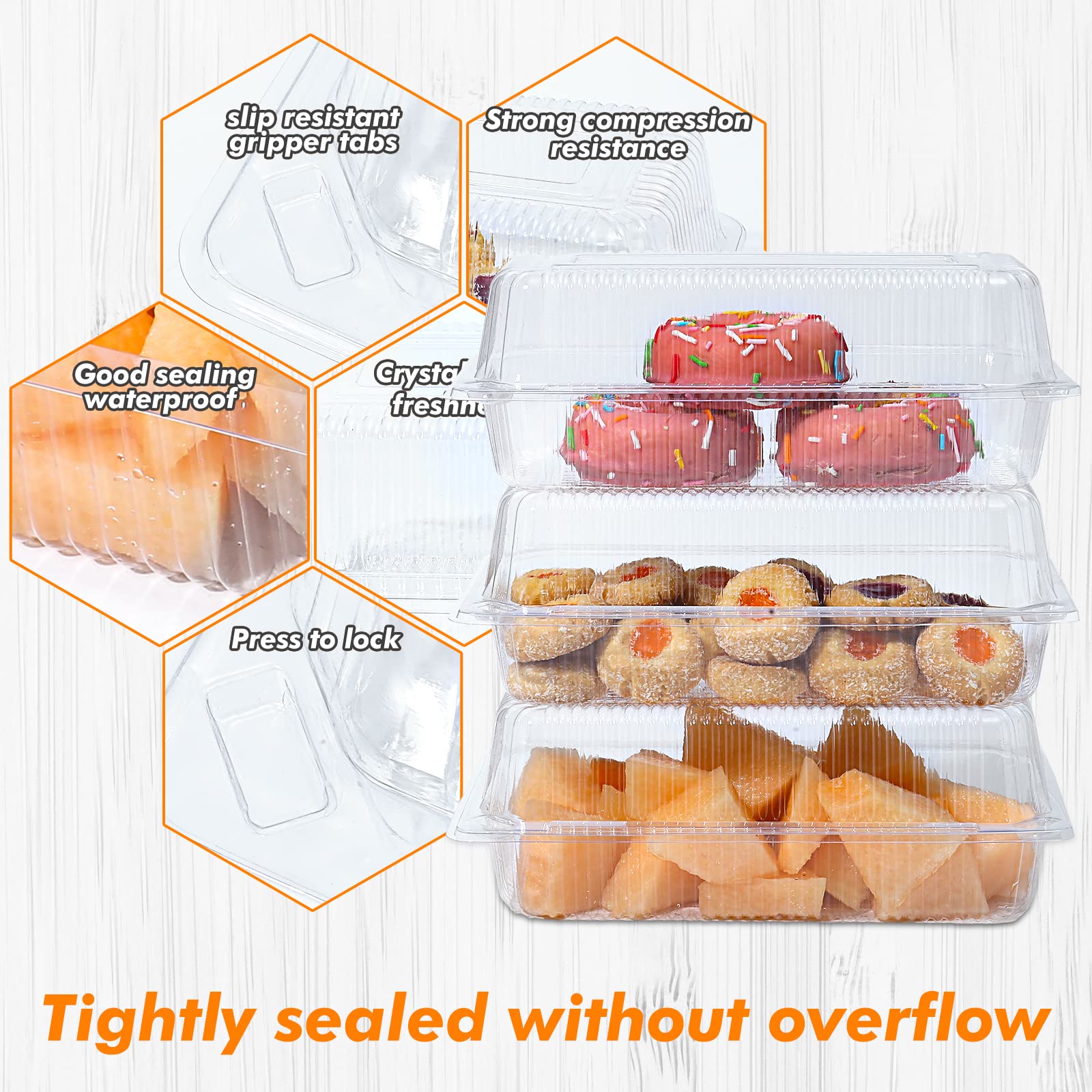 MANSHU 100 Pcs Clear Plastic Take out Containers,Disposable Clamshell Dessert Container with Lid, for Salads, Pasta, Sandwiches (8.66x5.12x3.15 in).