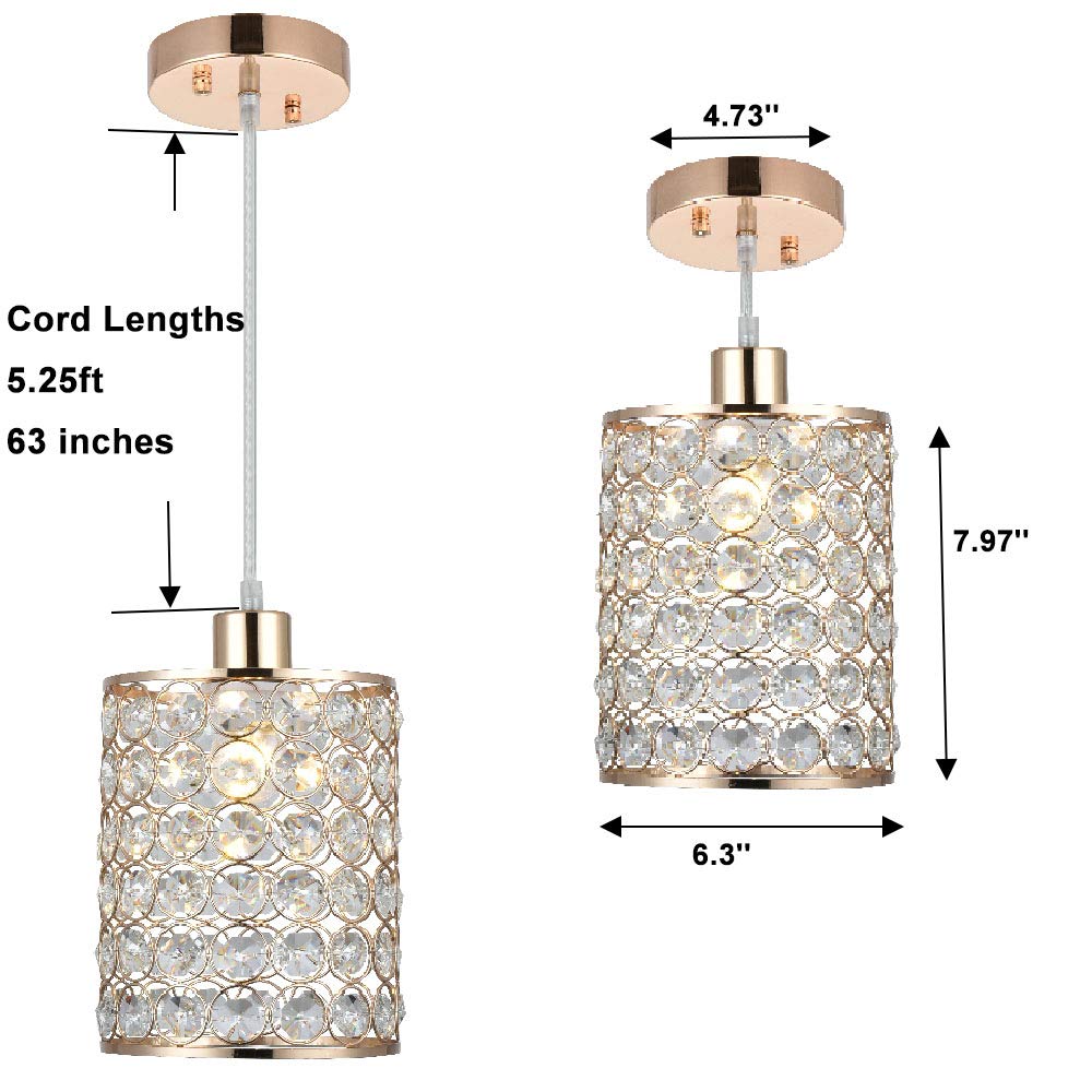 Cuaulans Gold Crystal Pendant Light, 3 Pack Kitchen Island Lighting, Modern Adjustable Bar Lights Hanging Fixture for Kitchen Dining Room Bedroom Bar
