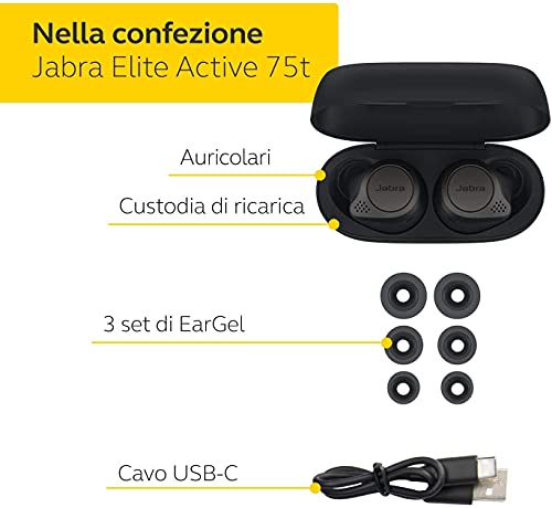 Jabra Elite Active 75t True Wireless Bluetooth Earbuds, Titanium Black – Wireless Earbuds for Running and Sport, Charging Case Included, Active Noise Cancelling Sport Earbuds (Renewed)