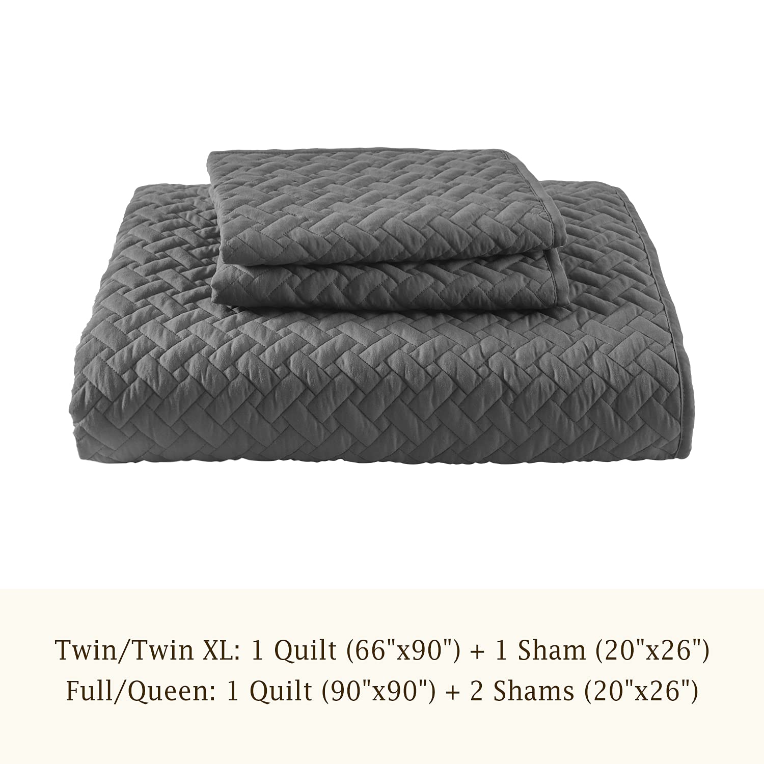 EMME Queen Quilt Bedding Set, Lightweight Bedspread,Pre-Washed Microfiber Bed Coverlet, 3 Piece, Summer Reversible Full Quilt Sets with 2 Pillow Shams(Grey, 90"x90")