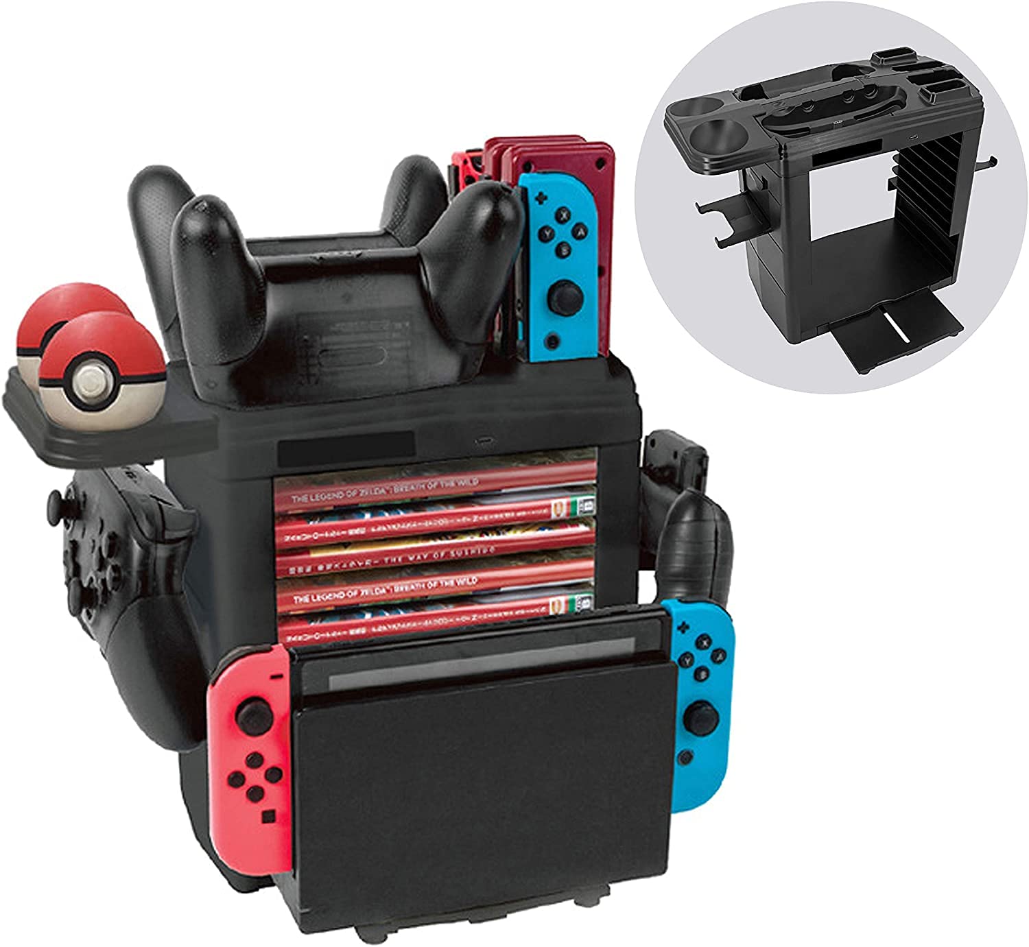 YICHUMY Mulfunction Game Disc Stand Tower Controller Charger Charging Dock for Switch 4 Joycontroller, 2 Pro Controllers and 2 Poke Ball Plus Controllers, Storage for Switch Accessories
