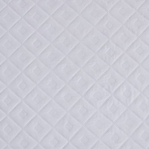 SunStyle Home Queen Size Quilt Bedding Set Lightweight Summer Quilt Geometric Pattern Soft Bedspread Modern Style Coverlet Set for All Seasons, 3 Pieces White (1 Quilt, 2 Pillow Shams)