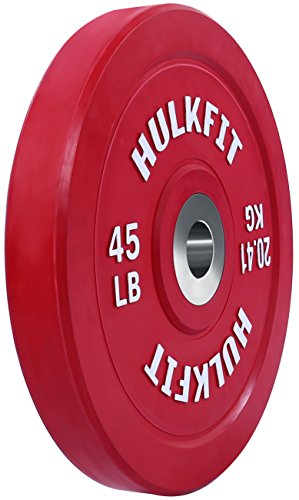HulkFit Olympic 2-Inch Rubber Bumper Plate with Stainless Steel Insert, Red, 45lb, SINGLE