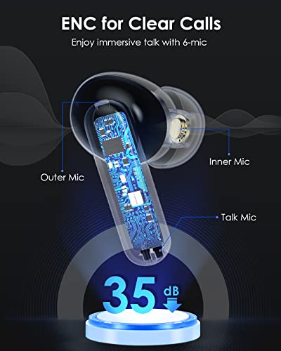 LENTION T2 Hybrid Active Noise Cancelling True Wireless Earbuds, in-Ear Bluetooth Headphones, Immersive Sound Premium Deep Bass Black Bluetooth Earbuds, IPX4 Waterproof Bluetooth 5.1 Earphones
