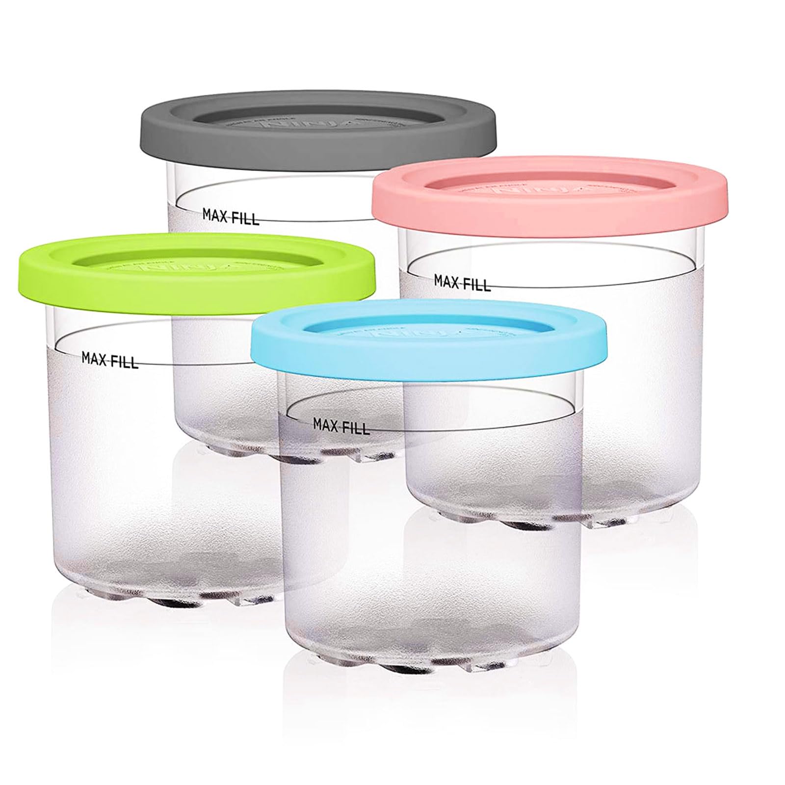 Ice Cream Containers 4 Pack with lid, Compatible with Ninja Creami Cream Makers NC299AMZ & NC300s Series, Reusable, BPA-Free & Dishwasher Safe, Airtight