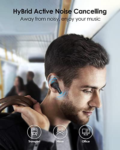 LENTION T2 Hybrid Active Noise Cancelling True Wireless Earbuds, in-Ear Bluetooth Headphones, Immersive Sound Premium Deep Bass Black Bluetooth Earbuds, IPX4 Waterproof Bluetooth 5.1 Earphones