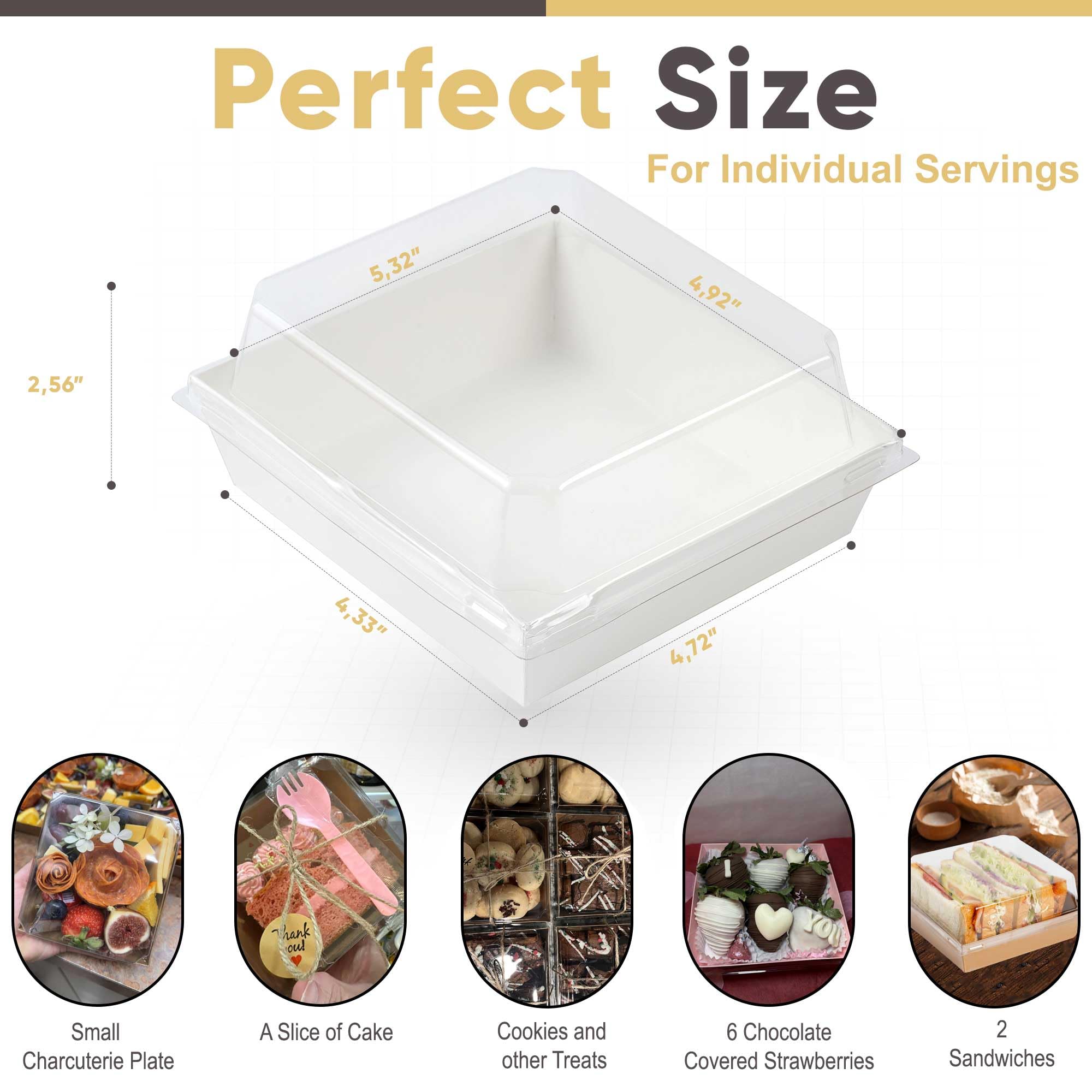 Leafiew 50 Pack Small Charcuterie Boxes with Clear Lids - To Go Paper Mini Charcuterie Box, Disposable Food Containers, 5Inch Dessert Boxes - Sandwich, Cookie, Sushi, Cake Slice, Strawberries (White)