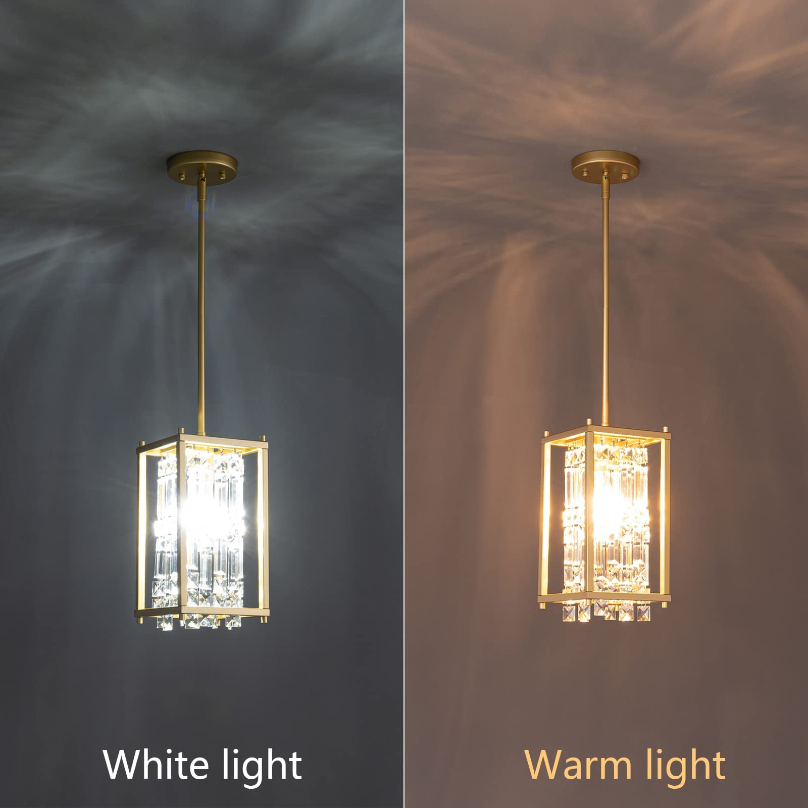 LMQNINE Dining Room Light Fixture Semi Flush Mount Ceiling Light, Industrial Farmhouse Chandelier Gold Metal Crystal Pendant Light for Hallway Balcony Kitchen Island (Square 1-Light)