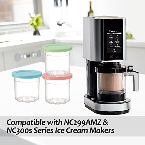 PARBEE 160z Extra Pint Containers with Lids 2 Pack Replacement Compatible with Ninja Creami NC301 NC300 NC299AMZ Series Ice Cream Maker, Dishwasher Safe Pints, Grey & Blue