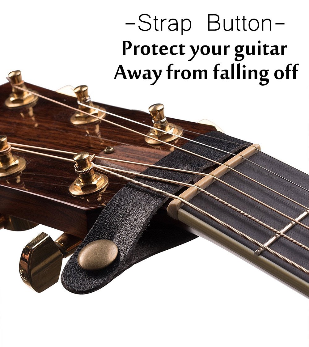 Guitar Strap for Acoustic, Electric Guitars with Suede Leather Ends, Includes 2 Safety Locks, 1 Leather Guitar Strap Button