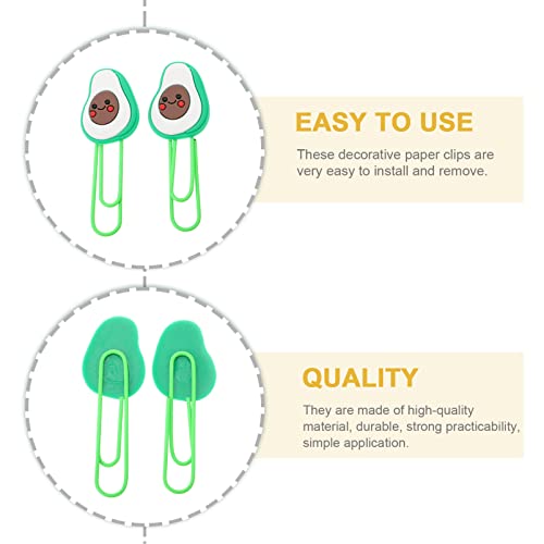 6Pcs Paper Clips Fruit-shape Bookmarks Paper Clamp Flexible Large Office Paperclips for Office School and Personal Use, avocado shape