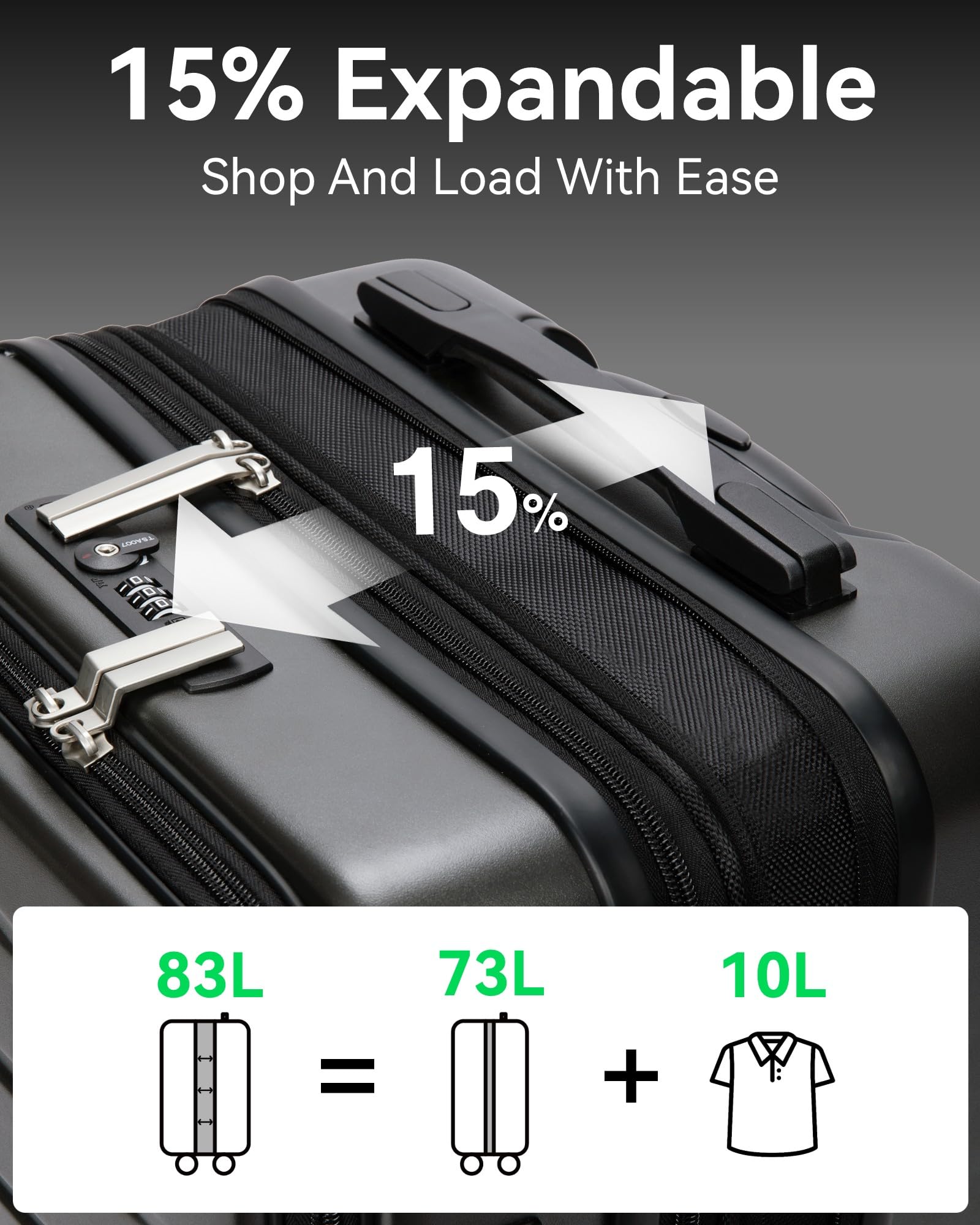 LUGGEX 26 Inch Luggage with Spinner Wheels, Expandable PC Hard Shell Checked Suitcase with Front Opening, Lightweight (Black, 26 Inch)