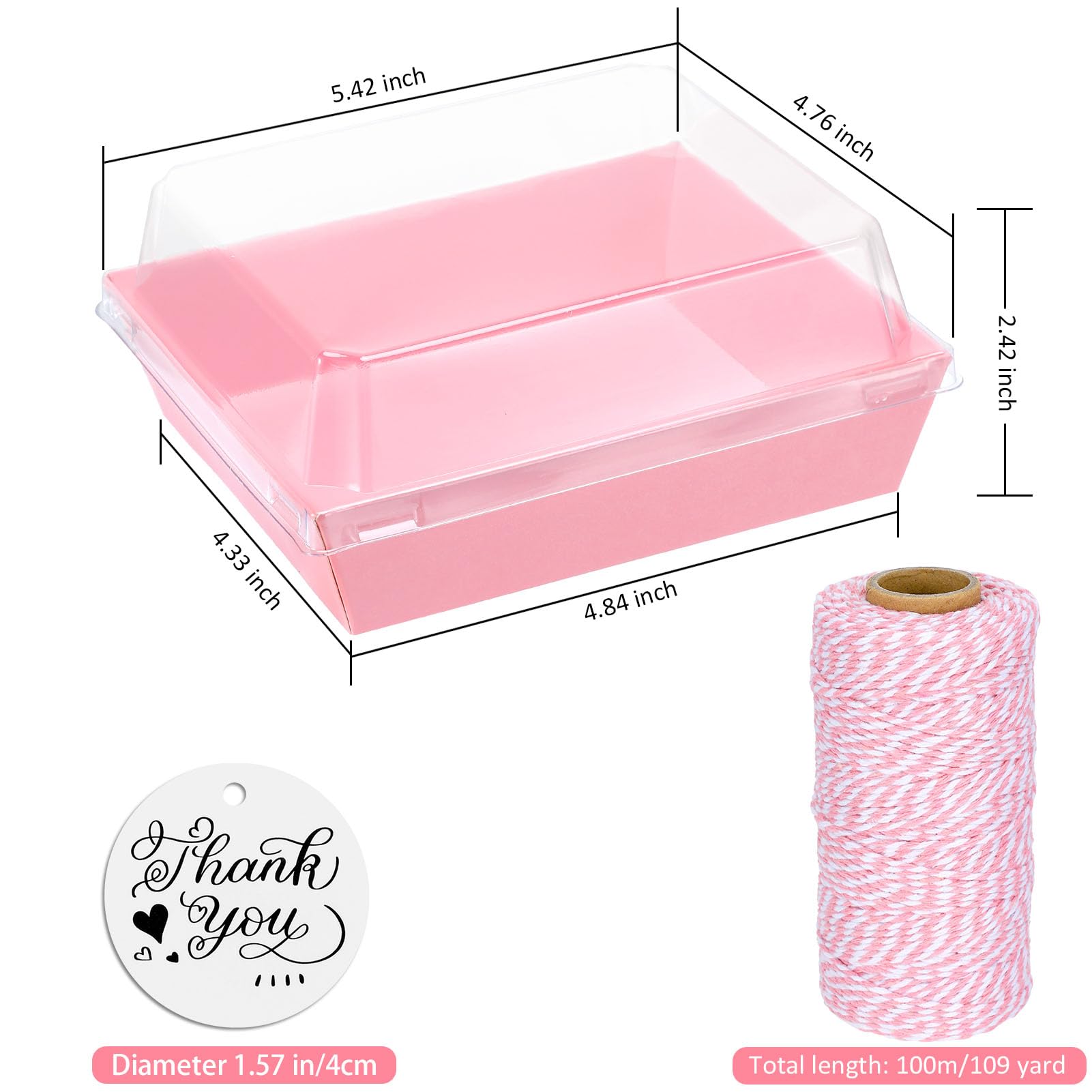 LOADSFUN 60 Pack Charcuterie Boxes with Clear Lids, 5 Inches Paper Cake Boxes Cookie Square Boxes with Windows, Disposable Food Containers for Strawberry Dessert, Sandwich