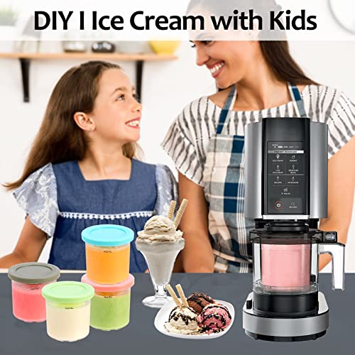 PARBEE 160z Extra Pint Containers with Lids 2 Pack Replacement Compatible with Ninja Creami NC301 NC300 NC299AMZ Series Ice Cream Maker, Dishwasher Safe Pints, Grey & Blue