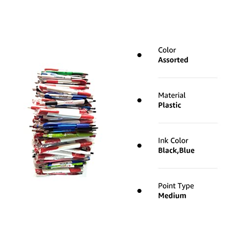 Wholesale Lot of 100 Misprint Ink Pens Ball Point Plastic Retractable Pens Mixed