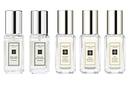 Jo Malone 5 piece Gift Set Wood Sage, English Pear, Mimosa Cardamom, Peony Blush, and English Pear Travel Size Perfume