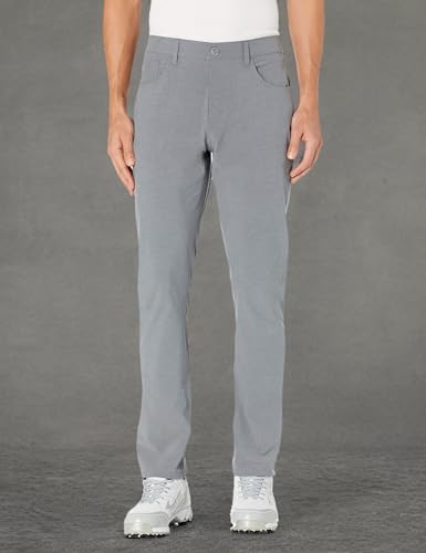 PGA TOUR Men's Flat Front Comfort Stretch 5 Pocket Golf Pant, Dk Grey Heather, 34W x 30L
