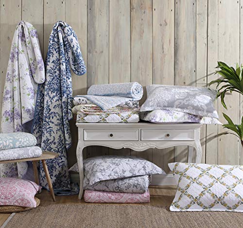 Laura Ashley Home - Twin Quilt Set, Reversible Floral Cotton Bedding with Matching Sham, Home Decor for All Seasons (Walled Garden Blue, Twin)