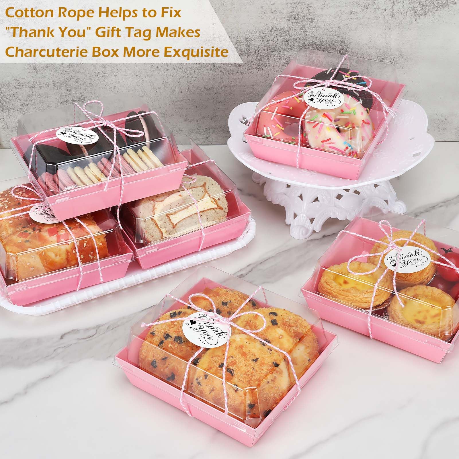 LOADSFUN 60 Pack Charcuterie Boxes with Clear Lids, 5 Inches Paper Cake Boxes Cookie Square Boxes with Windows, Disposable Food Containers for Strawberry Dessert, Sandwich