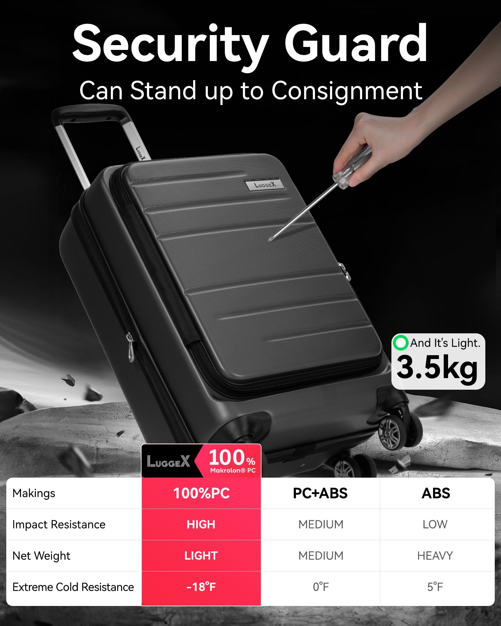 LUGGEX 26 Inch Luggage with Spinner Wheels, Expandable PC Hard Shell Checked Suitcase with Front Opening, Lightweight (Black, 26 Inch)