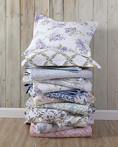 Laura Ashley Home - Twin Quilt Set, Reversible Floral Cotton Bedding with Matching Sham, Home Decor for All Seasons (Walled Garden Blue, Twin)