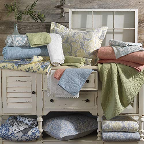 Laura Ashley Home - Twin Quilt Set, Reversible Floral Cotton Bedding with Matching Sham, Home Decor for All Seasons (Walled Garden Blue, Twin)