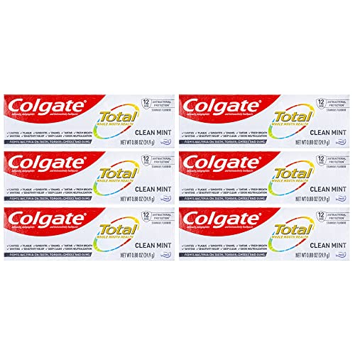 Colgate Total Toothpaste, Clean Mint, Travel Size 0.88 oz (24.9g) - Pack of 6