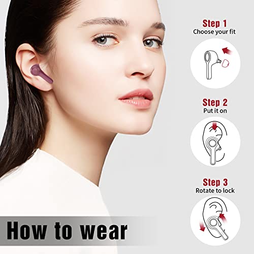 True Wireless Earbuds,with Mics Noise Reduction Touch Control Bluetooth Headphones(Claret Red)