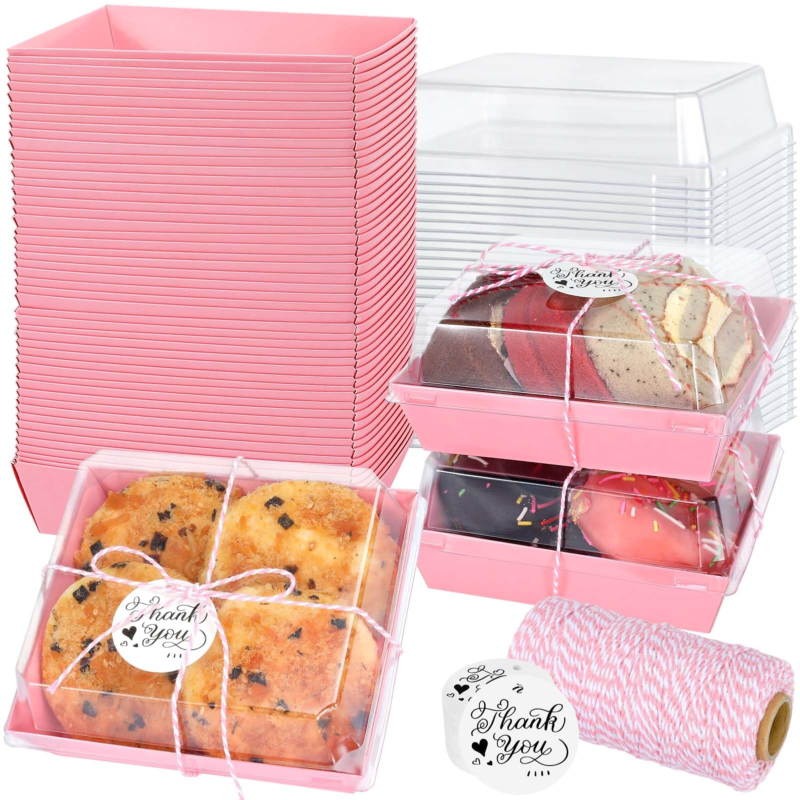 LOADSFUN 60 Pack Charcuterie Boxes with Clear Lids, 5 Inches Paper Cake Boxes Cookie Square Boxes with Windows, Disposable Food Containers for Strawberry Dessert, Sandwich