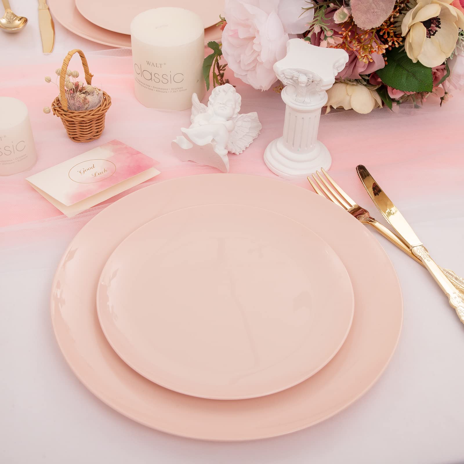 KIRE 60PCS Pink Plastic Plates Disposable-Heavy Duty Pink Plates for Party/Mothers Day/Easter-Include 30Pieces 10.25inch Pink Dinner Plates and 30Pieces 7.5inch Pink Dessert/Salad Plates