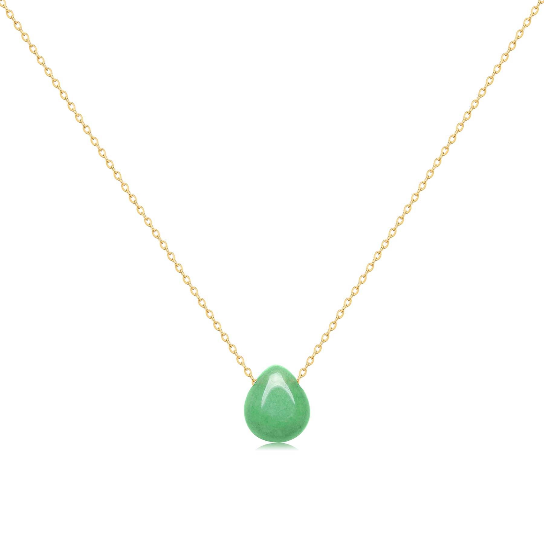 Joxevyia Green Jade Necklace Raw Stone Healing Crystals Necklace Tear Drop Green Gemstone Pendant Necklace for Women Anniversary Birthday Valentines Christmas Gift for Her