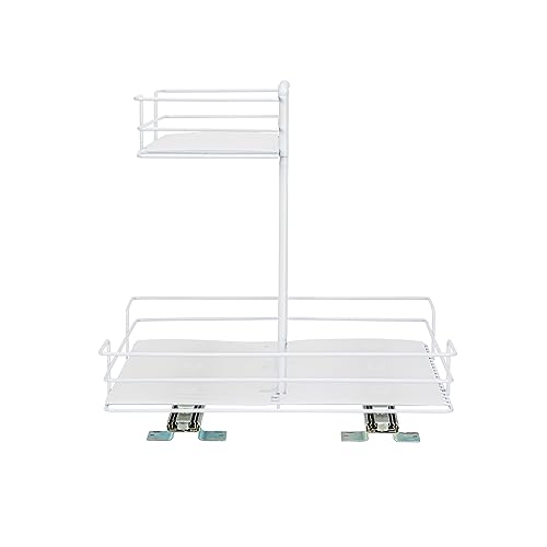 Household Essentials Glidez Paint-Finished Steel Pull-Out/Slide-Out Storage Organizer with Plastic Liners for Under Sink or Cabinet Use- 2 -Tier Design - Fits Standard Size Cabinet or Shelf, White