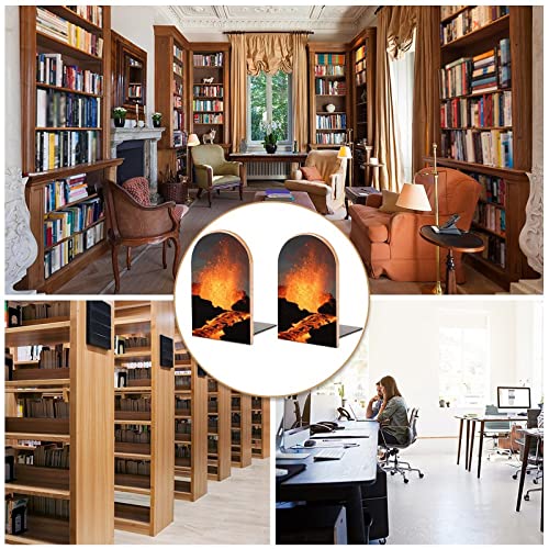 Magma Volcanoes Eruption Wooden Bookends 1 Pair Book Stand Anti-Skid Book Organiser for Office Desktops Shelves CDs Decor