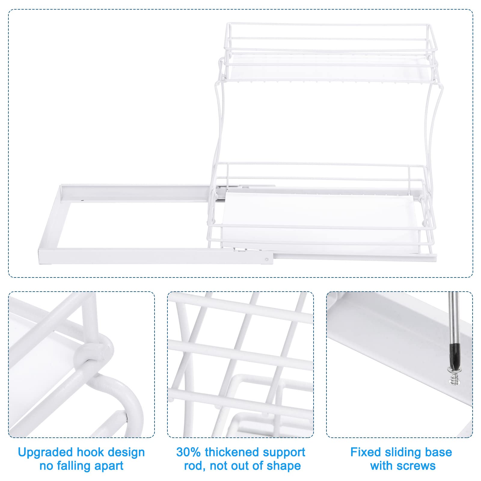 uxcell Pull Out Cabinet Organizer, 2-Tier Under Sink Slide Out Storage Shelf, 14.7" L x 10.8" W x 13.3" H Bathroom Organizer Kitchen Storage with Sliding Drawer, White